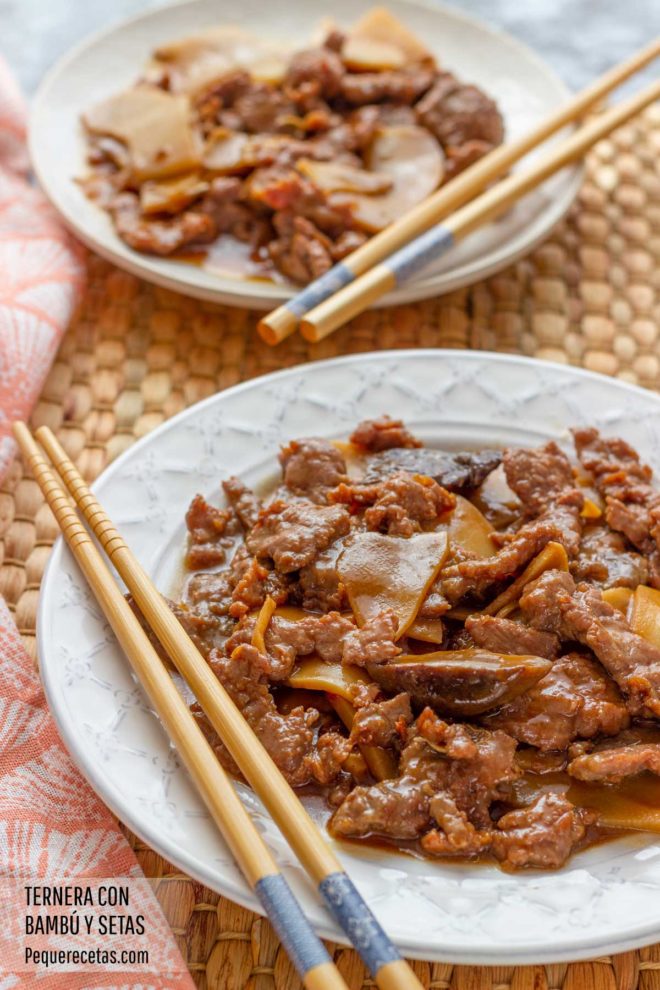 Ternera con bambú y setas chinas - PequeRecetas