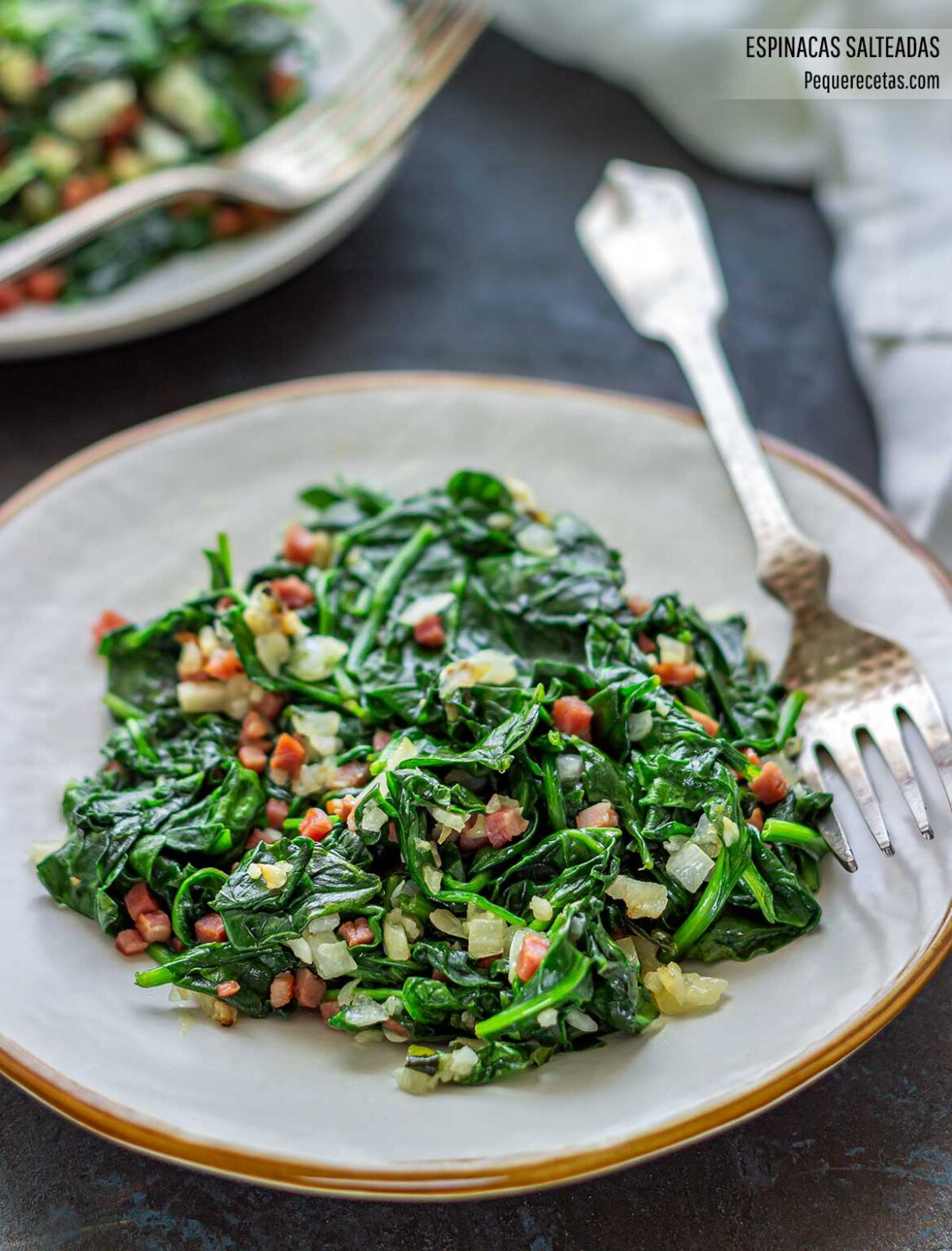 Espinacas salteadas con jamón - PequeRecetas