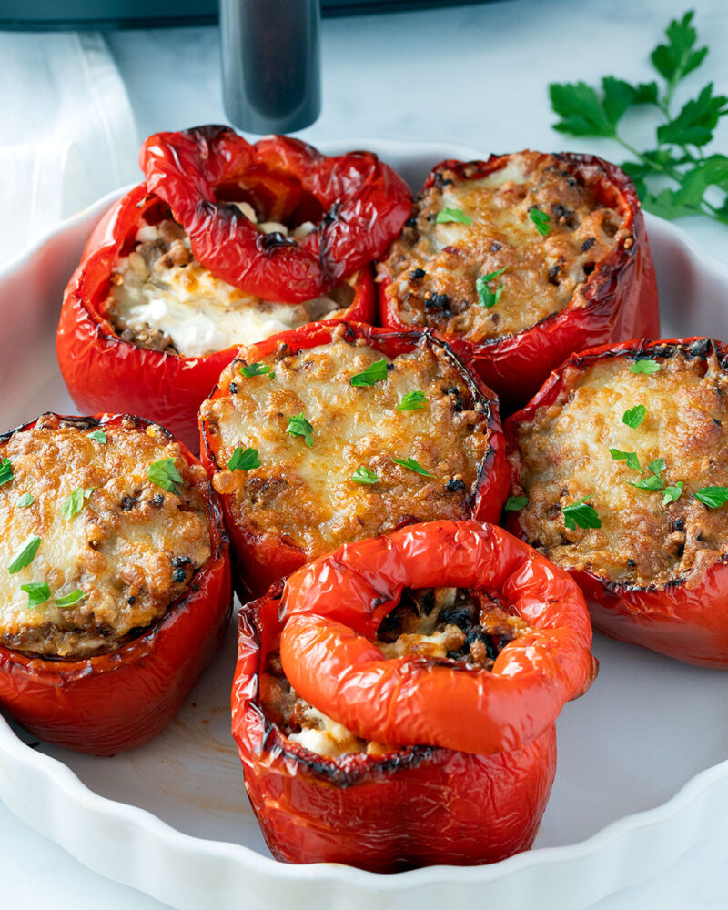 Pimientos rellenos de carne en freidora de aire